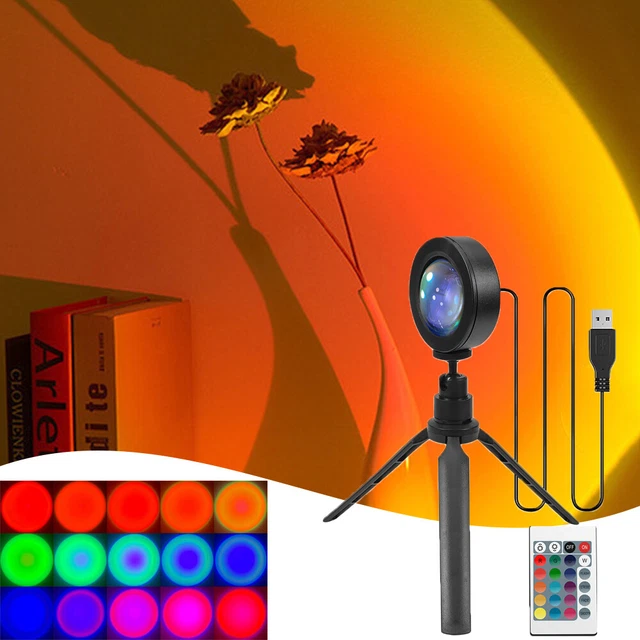 SUNSET LAMP LED Projection Sun/ Rainbow/16 Colors Remote Atmosphere ...