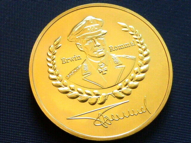 GENERAL FELDMARSCHALL ERWIN Rommel, Medaille in Farbe gold aus Nachlass ...