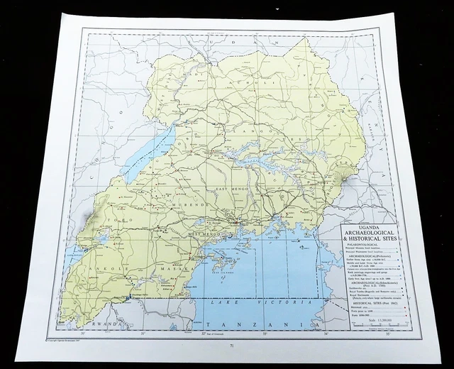 1967 VINTAGE MAPPA Di Uganda Africa Archeologia Archaeological Cantieri ...