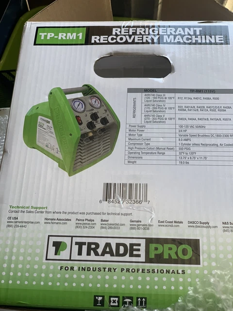 MÁQUINA DE RECUPERACIÓN de refrigerante TRADEPRO TP-RM1 3/4 hp (ul-ls ...