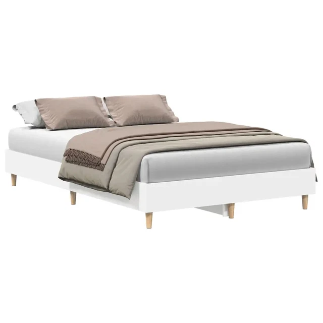WALPLUS WHITE BED Frame No Mattress 140x190cm Engineered Wood Bed Base ...