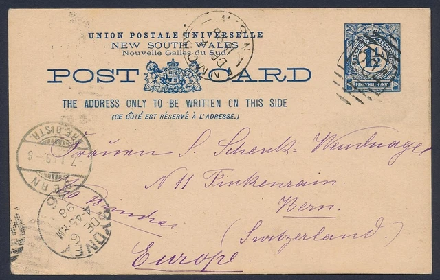 NEW SOUTH WALES Postcard 1898 1½d Mosman's Bay, Greetings from. to ...