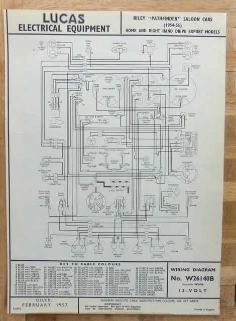 ORIGINAL LUCAS RILEY Pathfinder Wiring Diagram 1954-55 W26140B £7.25 ...