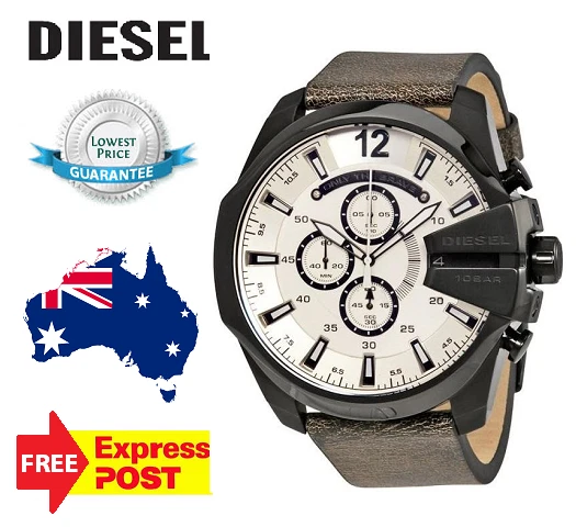 NEW DIESEL MEGA Chief Dz4422 Black/White/Leather Chronograph Quartz ...