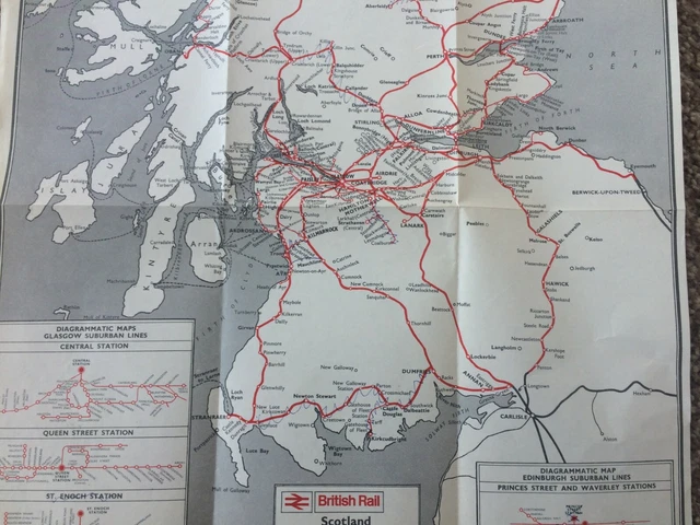 BRITISH RAILWAYS SCOTLAND System Map 60 X 36 Cm C1968 + Steamer Routes ...