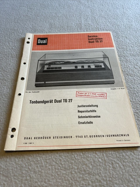 ORIGINAL DUAL TK27 Service Unterlagen Instruktion Tonbandgerät TG27 EUR ...