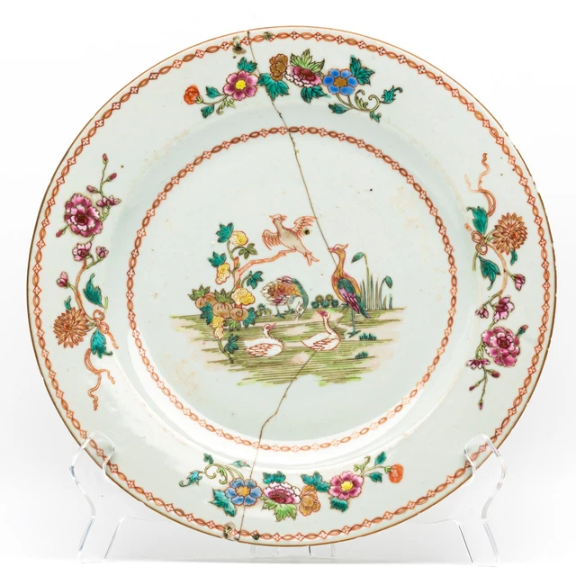 CHINESE QIANLONG PORCELAIN Plate Famille Rose Gilt European Aqua Birds ...