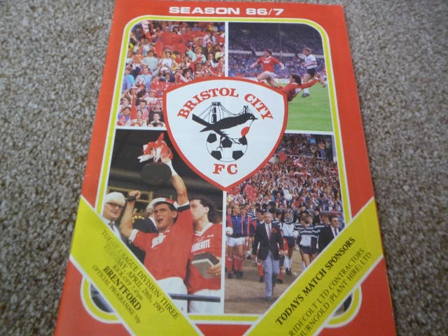 BRISTOL CITY V Brentford Tuesday 28Th April 1987 Division 3 £1.43 ...