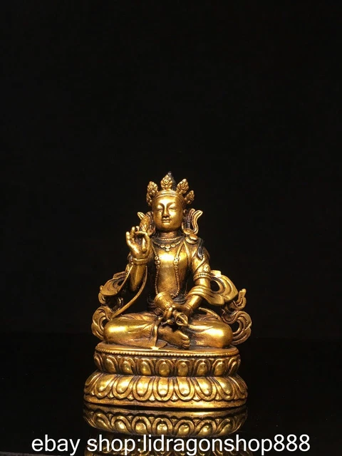 5.6 &ANCIENNE STATUE bouddhiste Mahayana en cuivre plaqué or vert bouddhique EUR 186,00 ...