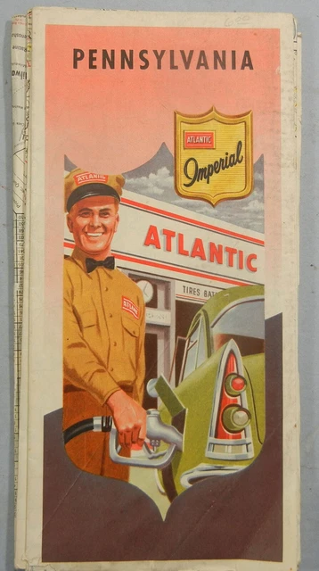 ATLANTIC OIL 1958 Rand McNally Road Map of Pennsylvania Pre Interstates ...