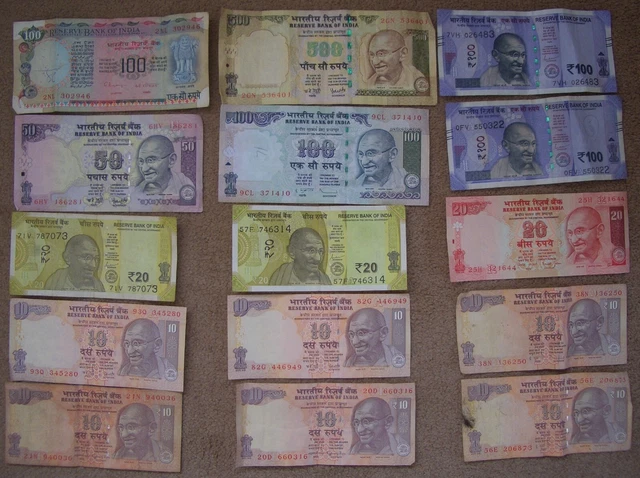 15 INDIAN RUPEE banknotes, as seen, UK bidders only £0.99 - PicClick UK