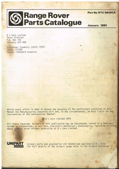 RANGE ROVER MK1 1970-80 Original Factory Parts Catalogue £36.00 ...