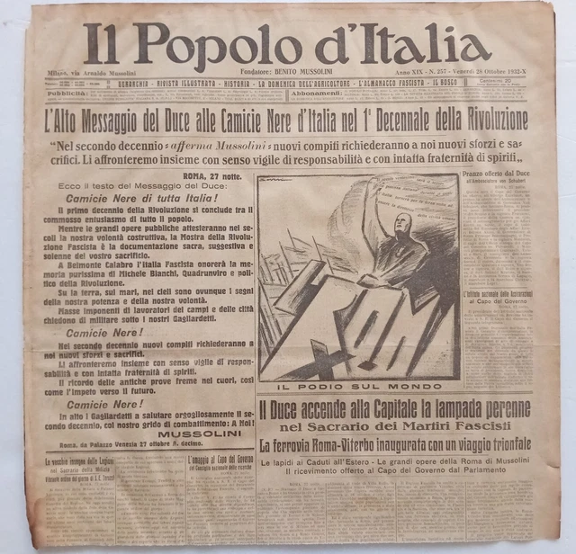 VERY RARE CARTOON Mario Sironi Benito Mussolini 1932 Il Popolo d'Italia ...