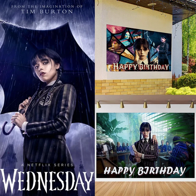 HAPPY WEDNESDAY ADDAMS Birthday Backdrop Banner Party Decor Background ...