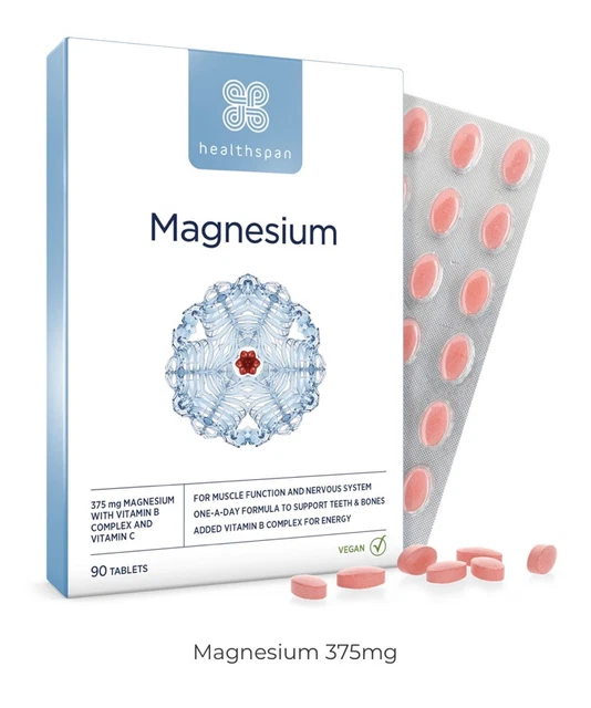 HEALTHSPAN MAGNESIUM 375MG + Vitamin B Complex. 90 Tablets. Expiry date ...