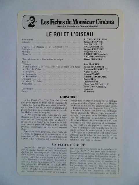 CARTE FICHE CINEMA 1980 LE ROI ET L'OISEAU Paul Grimault Jean Martin P ...