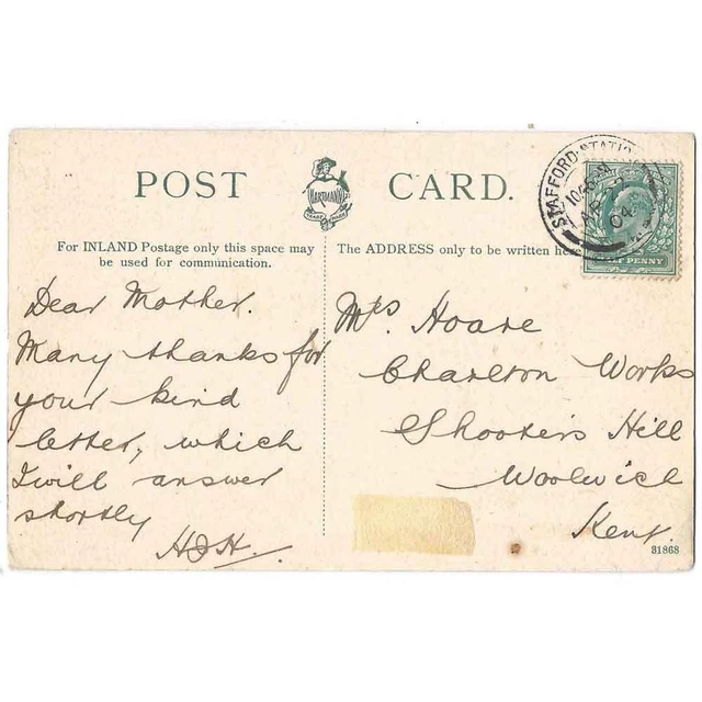 STAFFORD RAILWAY STATION 1904 Postmark on Picture Postcard £5.99 ...