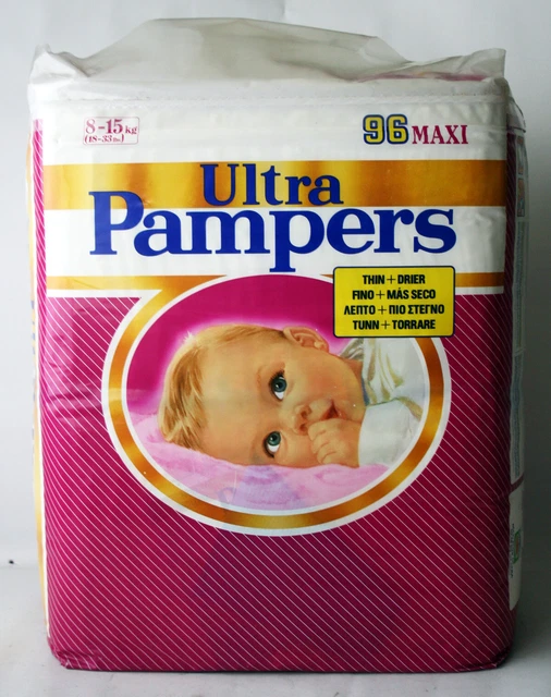 VINTAGE 80'S ULTRA PAMPERS GIRL 96x MAXI PLASTIC DIAPERS 8-15kg 18 ...