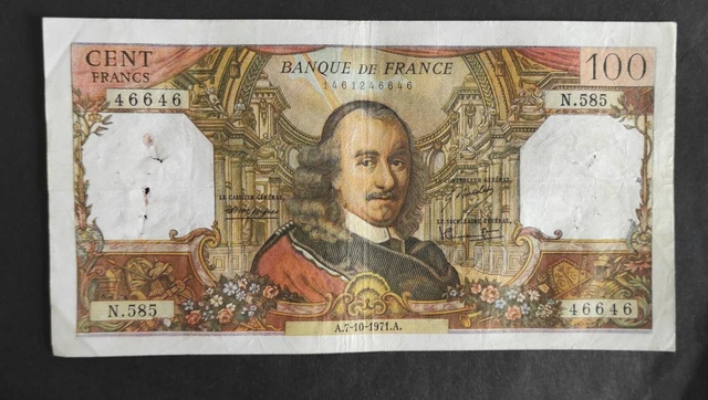 FRANCE BILLET DE 100 Francs Corneille du 07/10/1971 N.585 ref F.65/37 EUR 6,00 - PicClick FR