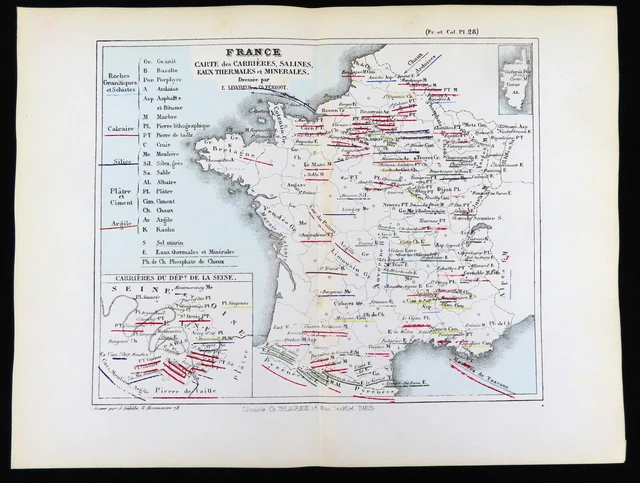 ANTICO MAP FRANCIA Francese Minerale Depositi Geologia Mining 19th ...