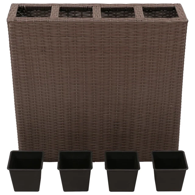 GARDEN PLANTER POLY Rattan Brown 79x22x76cm with 4 Plastic Pots Outdoor ...