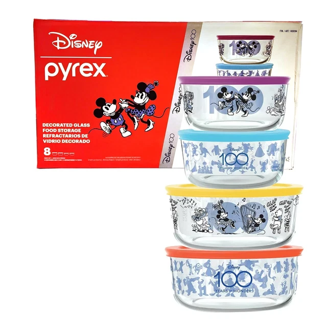 PYREX DISNEY 100TH Anniversary Glass Food Storage Snack Container 8pcs ...