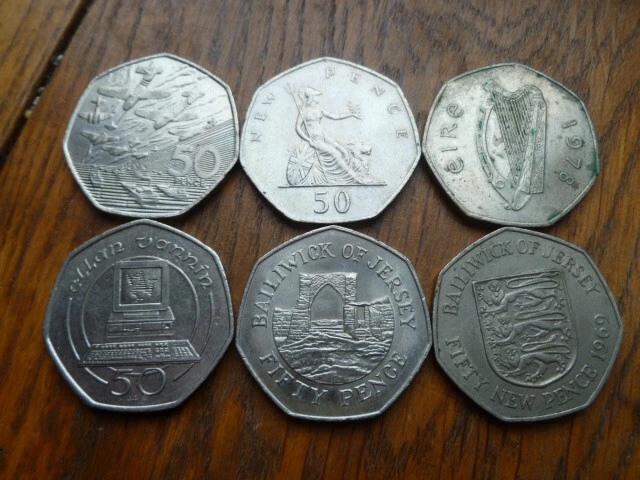 6 OLD 50P coins Isle of Man computer type, UK, Jersey & Ireland £12.00 ...