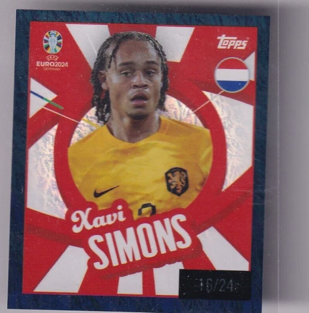TOPPS UEFA EURO 2024 Sticker NED PTW Xavi Simons Black Parallel 16/24 ...