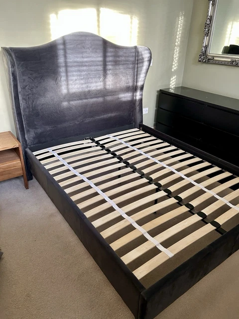 NEXT DOUBLE (KING) Bed Frame and Headboard Grey Velvet Good Condition ...
