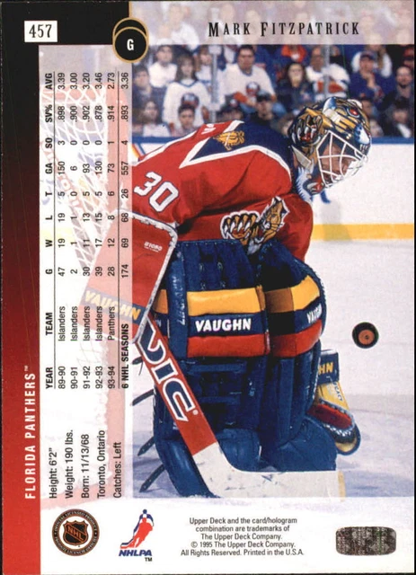 CARTE DE HOCKEY 1994-95 Upper Deck Panthers #457 Mark Fitzpatrick EUR 1 ...