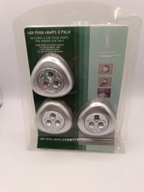 LED PUSH LIGHTS 3 pack indoor use only self adhesive battery operated £ ...
