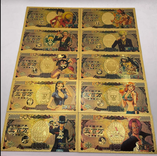 ONE PIECE 10 BilletS de Banque Doré Fan Made ONE PIECE Carte Or EUR 24 ...
