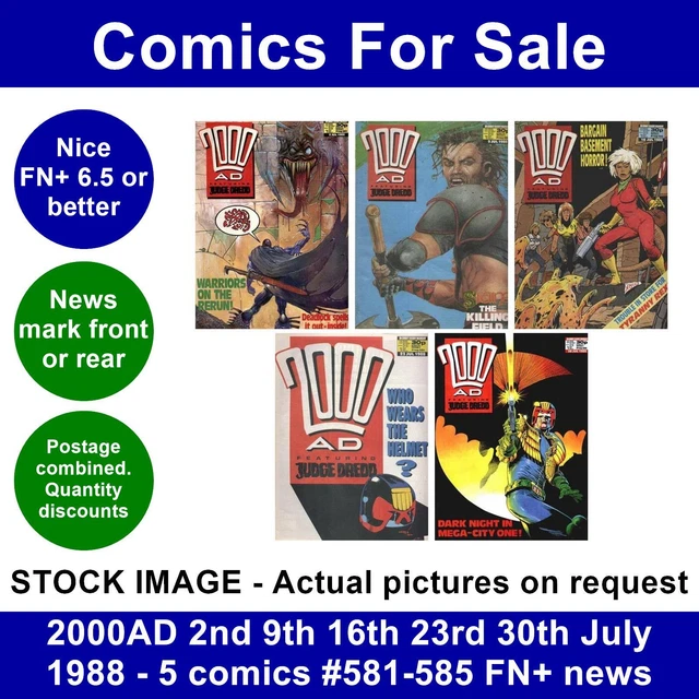 2000AD 2ND 9TH 16th 23rd 30th July 1988 - 5 comics #581-585 FN+ news ...