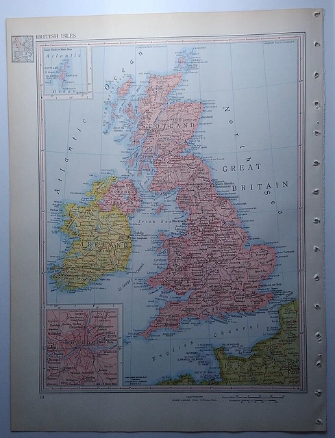 1957 VINTAGE BRITISH ISLES Atlas Map Old Antique MCM Encyclopedia ...