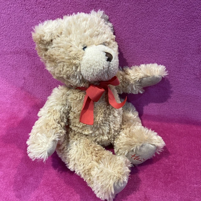 HAMLEYS TEDDY BEAR- 12 inch Plush Brown Soft Toy with Red Bow ...