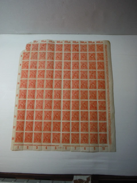 FEUILLE DE 100 timbres deutsches reich n° 172 Cat Michel 1921 orange ...