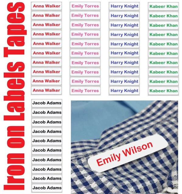 25 PRINTED IRON-ON Name Tag tapes Custom Labels School Clothes ...