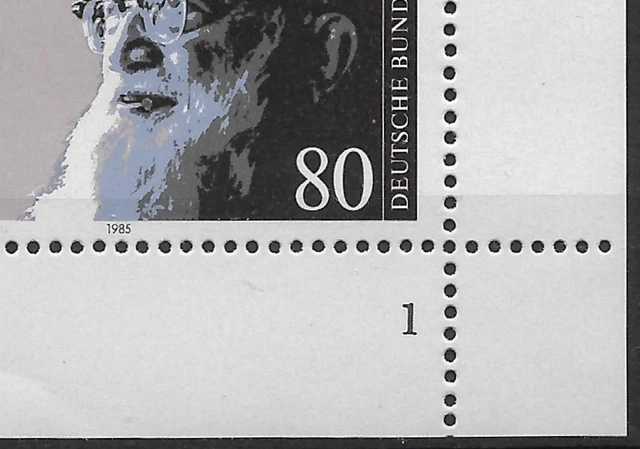 BUND 1985 ** 2x Mi 1252 Kentenich Eckrand Ecke unten Formnummer 1+2 Fn1 ...