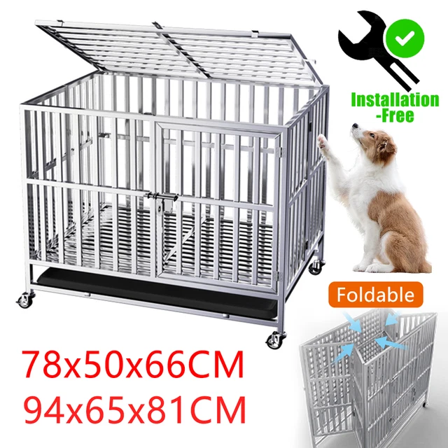 PORIYA XL DOG Cage Metal Pet Kennel Strong w/ Wheels & Tray Lock Quick ...