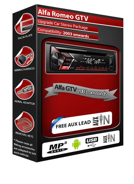 AUTORADIO ALFA ROMEO GTV, Lecteur CD MP3 Pioneer Stéréo Avec USB Avant ...