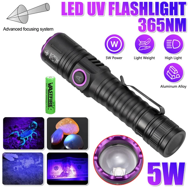 ZOOM 5W LED USB Flashlight UV 365nm Black Light Ultraviolet Blacklight ...