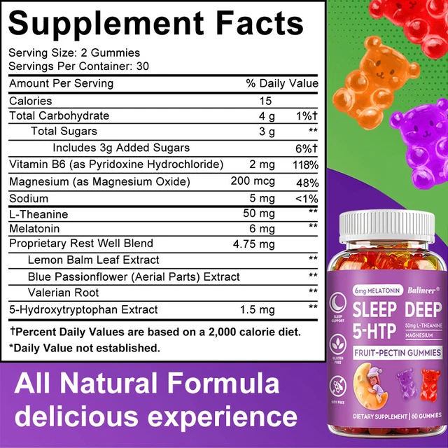SLEEP AID NIGHT Aid Insomnia Sleeping Supplement 5-HTP Natural Gummies ...
