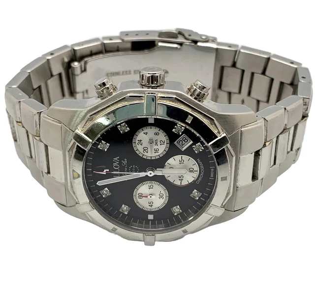 BULOVA MARINE STAR Men Watch Chronograph Quartz Black Dial Stainless ...