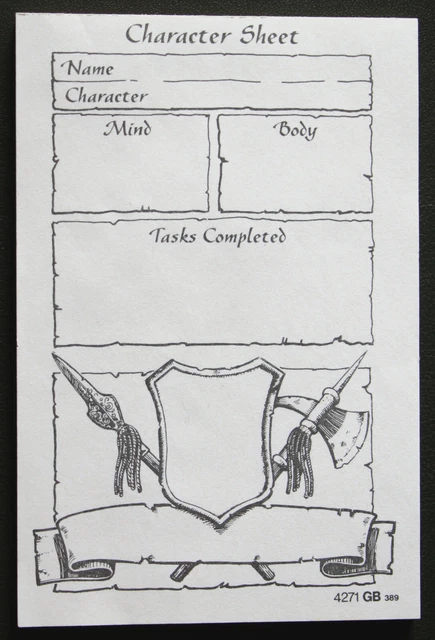 HEROQUEST CHARACTER SHEETS - feuilles marque QUEST MB GAMES WORKSHOP ...