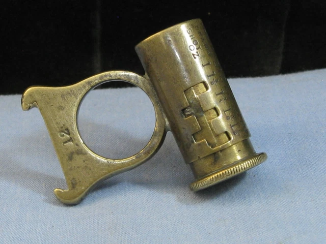 BRASS ANTIQUE 12 Bore Cartridge Extractor Powder Drams Shot Measure Tin ...