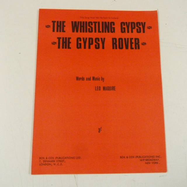 SONG SHEET THE WHISTLING GYPSY THE GYPSY ROVER Leo Maguire 1961 £8.00 ...
