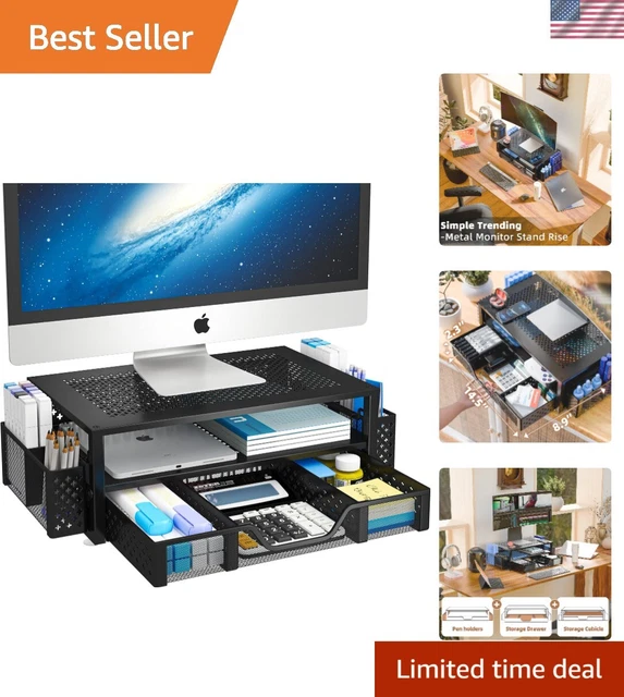 2 TIER METAL Monitor Stand Monitor riser and Computer Desk Organizer ...