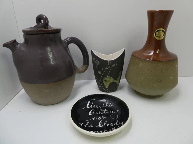 4 AUSTRALIAN POTTERY Gunda & Diana Vases -Dyson Jug Teapot & Ashtray ...