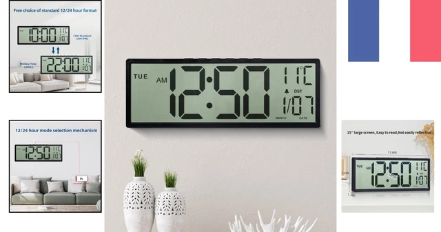 HORLOGE MURALE NUMÉRIQUE 15 LCD Géant EUR 79,49 - PicClick FR