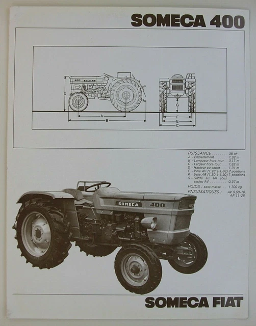 PROSPECTUS BROCHURE SOMECA 400 tractor traktor prospekt fiat tracteur ...